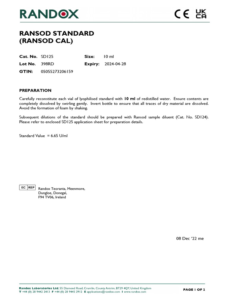 Valor CAL Lote RANDOX | PDF