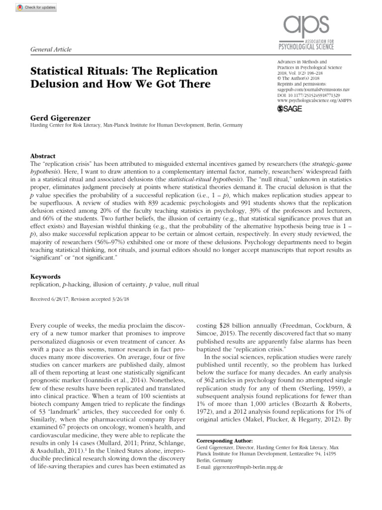 Statistical Rituals - The Replication Delusion and How We Got Here ...