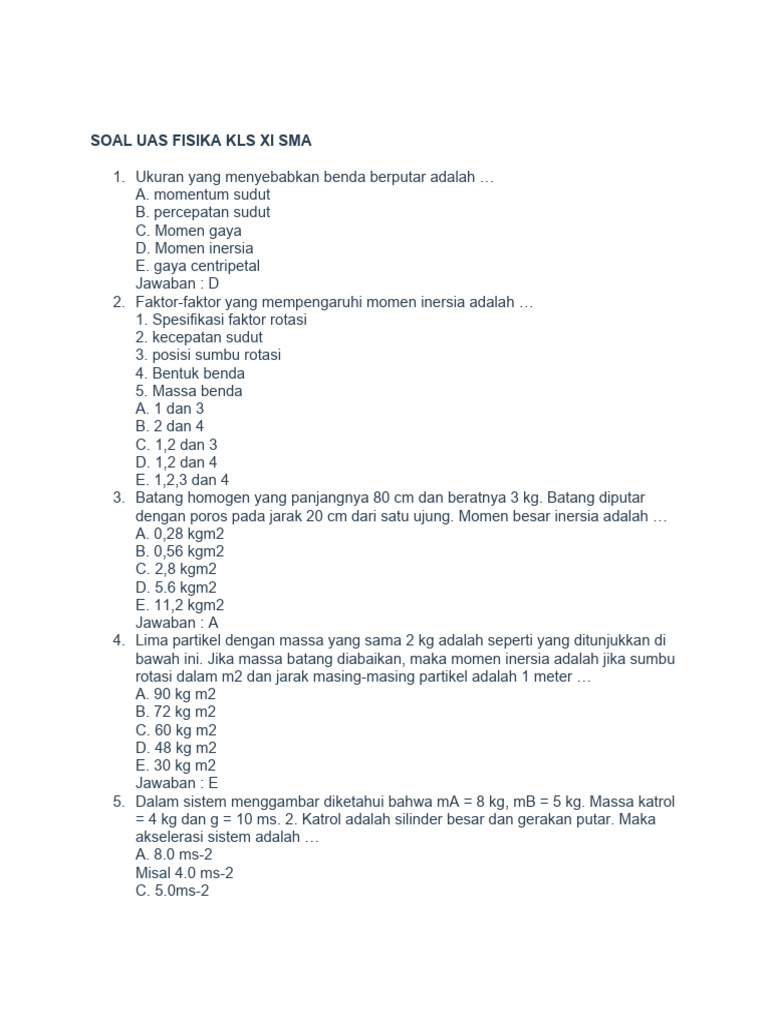Soal Fisika Kls XI Ganjil | PDF