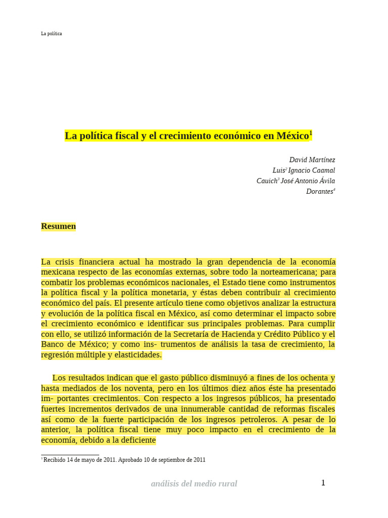 La Pol Tica Fiscal y El Crecimiento Econ Mico en M Xico | PDF | Impuestos | Impuesto sobre la renta