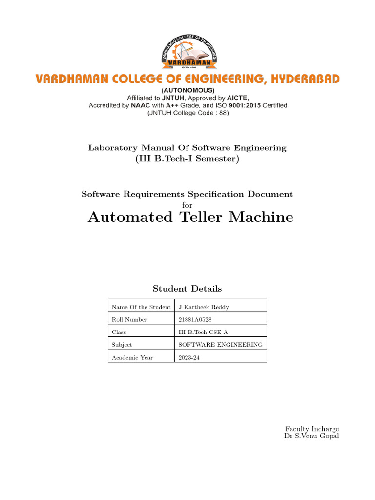 SRS Document For ATM and ERS | PDF | Automated Teller Machine ...