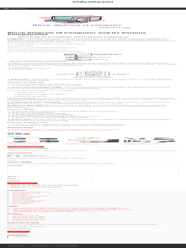 Block Diagram of Computer and Its Various Components - VidyaGyaan | PDF | Input/Output | Central ...