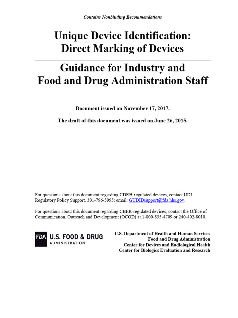 Unique Device Identification Direct Marking of Devices - Guidance For ...
