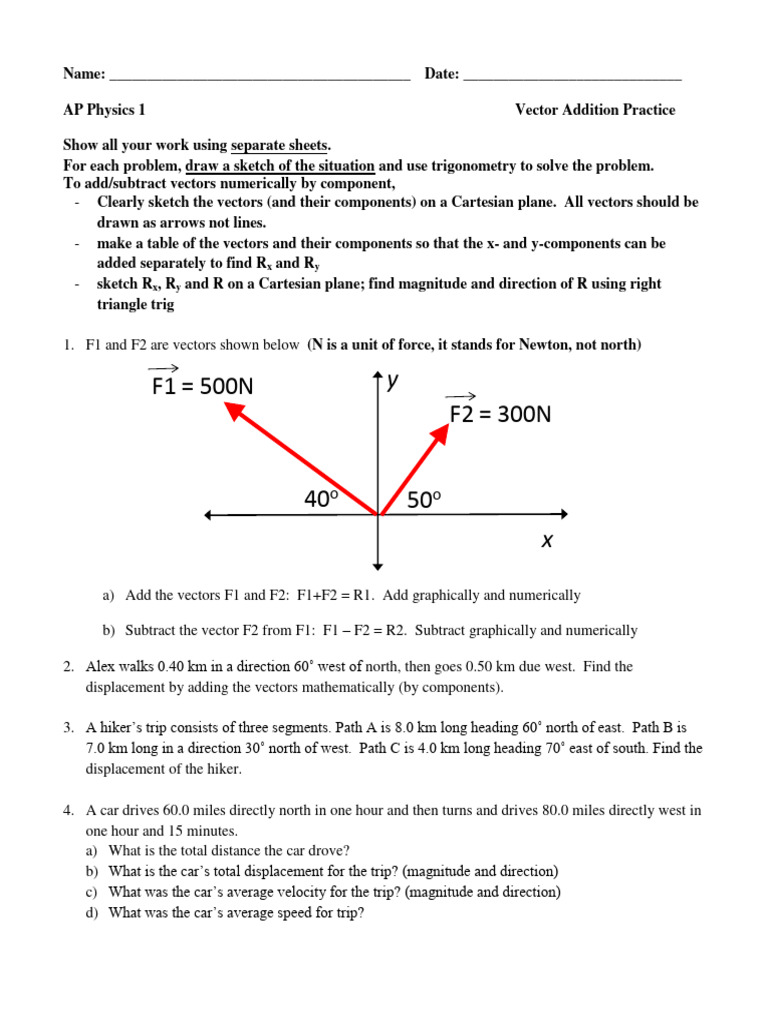 Vector Addition Practice PDF Euclidean Vector Velocity