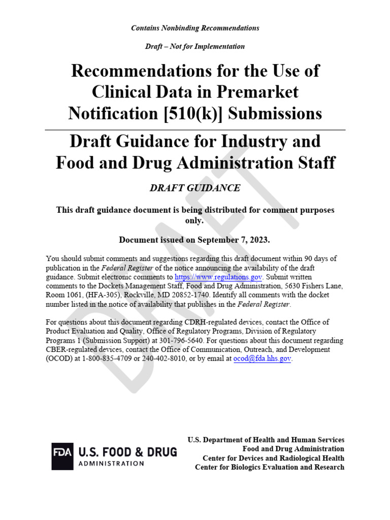 Guidance Recommendations Clinical Data 510k | PDF | Federal Food | Food ...