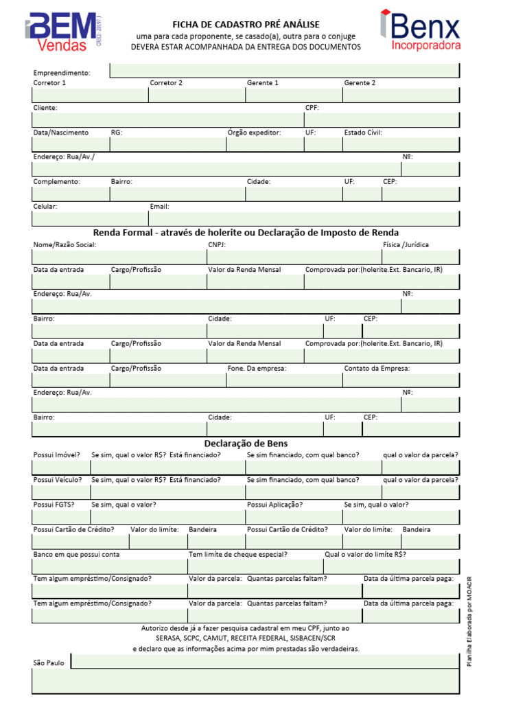 Ficha Cadastral Editavel Benx2024 | PDF | Empréstimos | Business