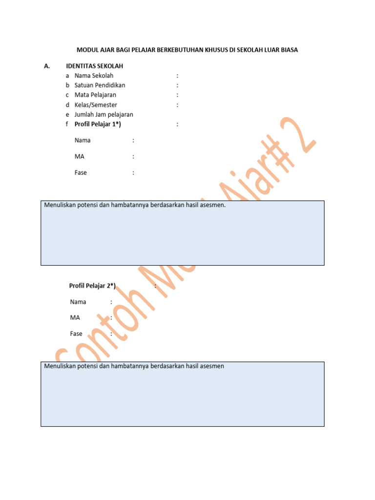 Contoh Modul Ajar Bagi Peserta Didik Berkebutuhan Khusus | PDF | Karier ...