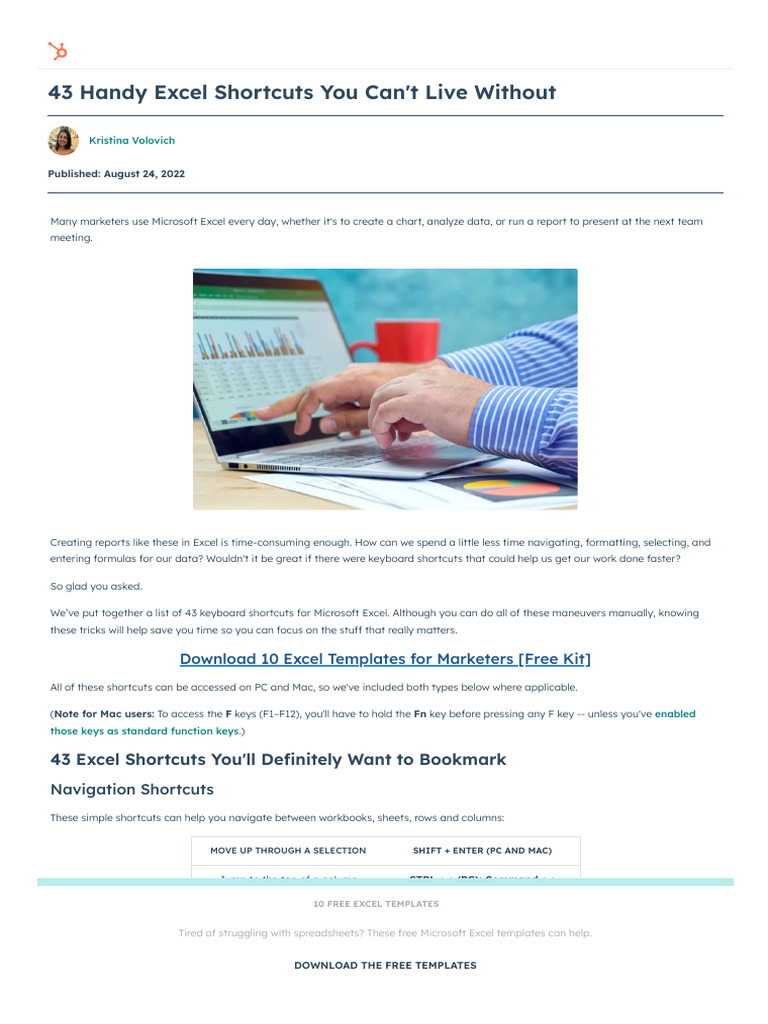 43 Handy Excel Shortcuts You Can't Live Without | PDF | Microsoft Excel ...