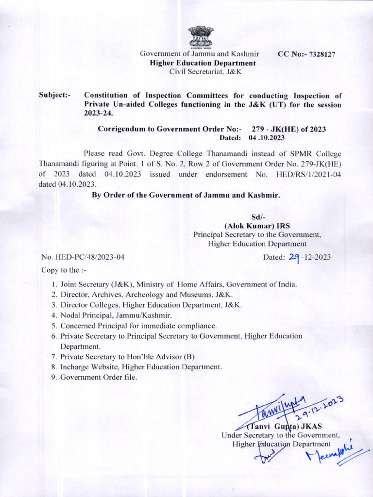 Government Order No. 279 of 2023 | PDF