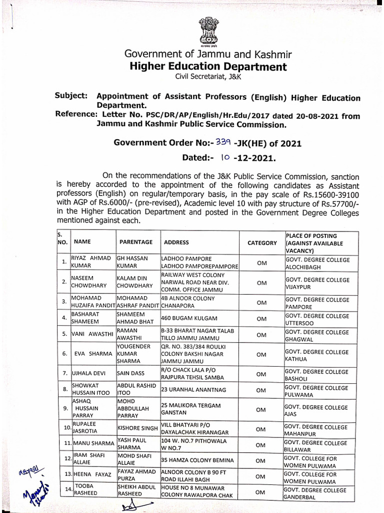 Appointment of AP English GO 339 | PDF