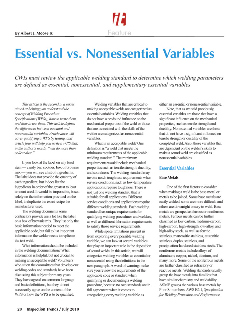 Essential Vs NonEssential Variables | PDF | Construction | Welding