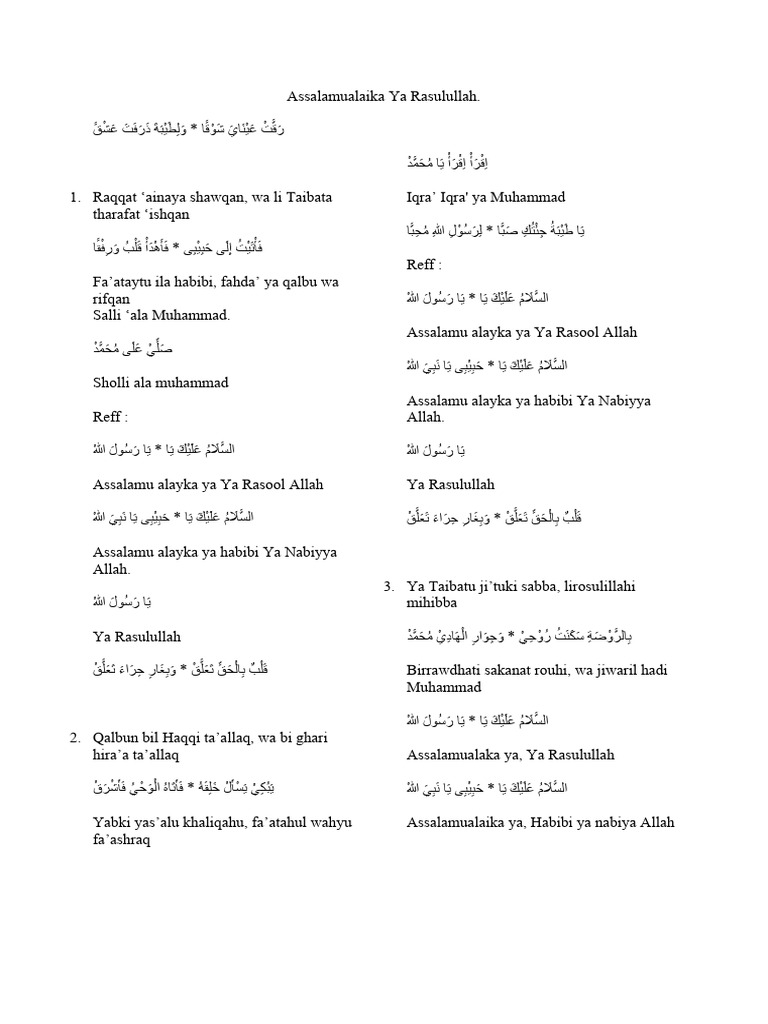 Lirik Lagu Assalamualaika Ya Rasulullah | PDF