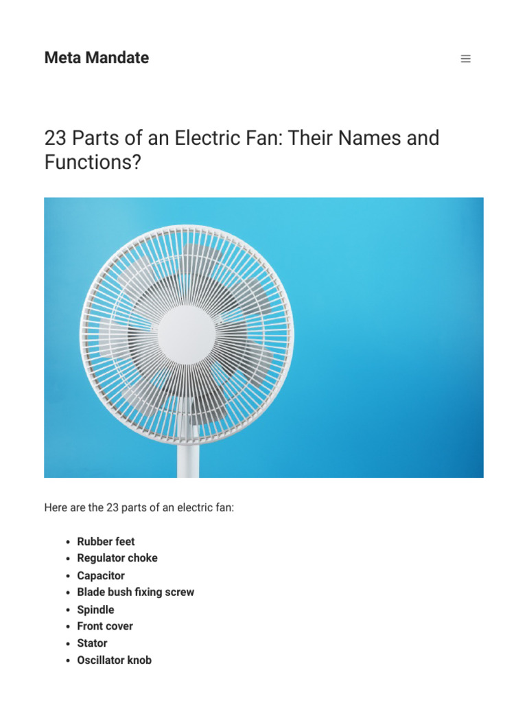 Electric Fan Parts & Functions Guide | PDF | Electric Motor | Bearing ...