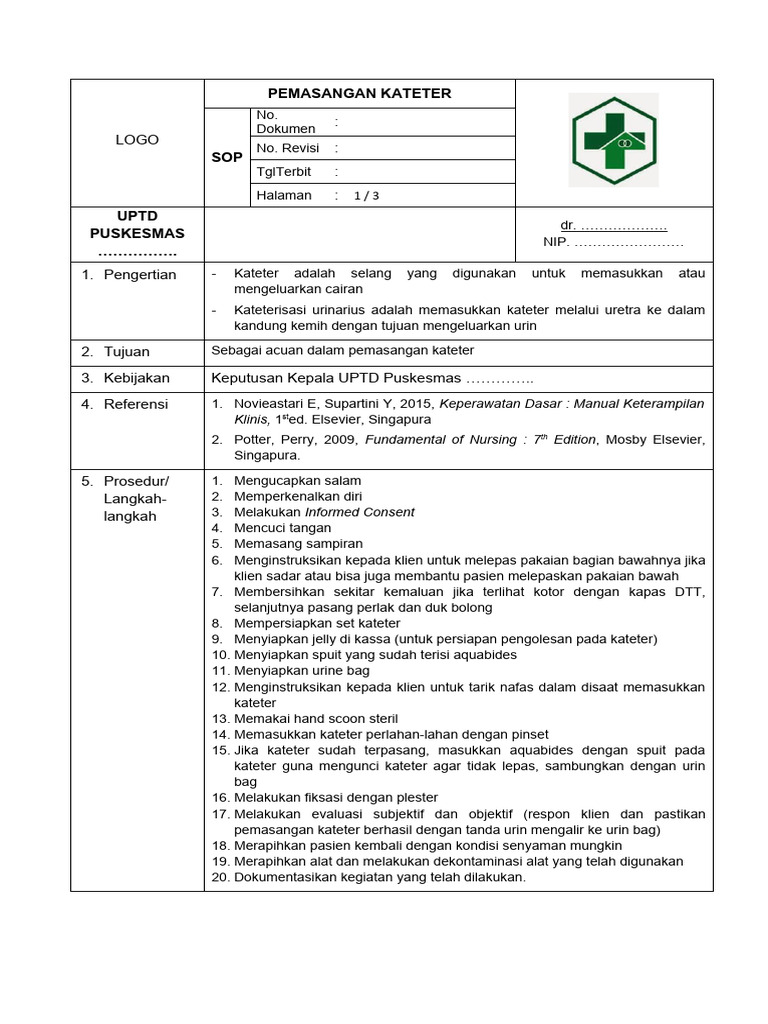 Sop - Pemasangan Kateter | PDF