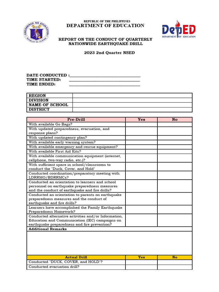 NSED Earthquake Drill Report 2023 | PDF