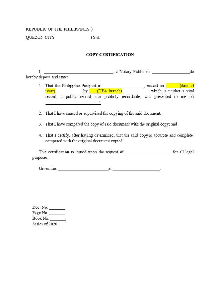 Template Notary Copy Certification PDF Free | PDF
