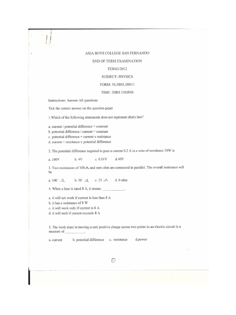 Physics Form 5 Term 1 2012 | PDF