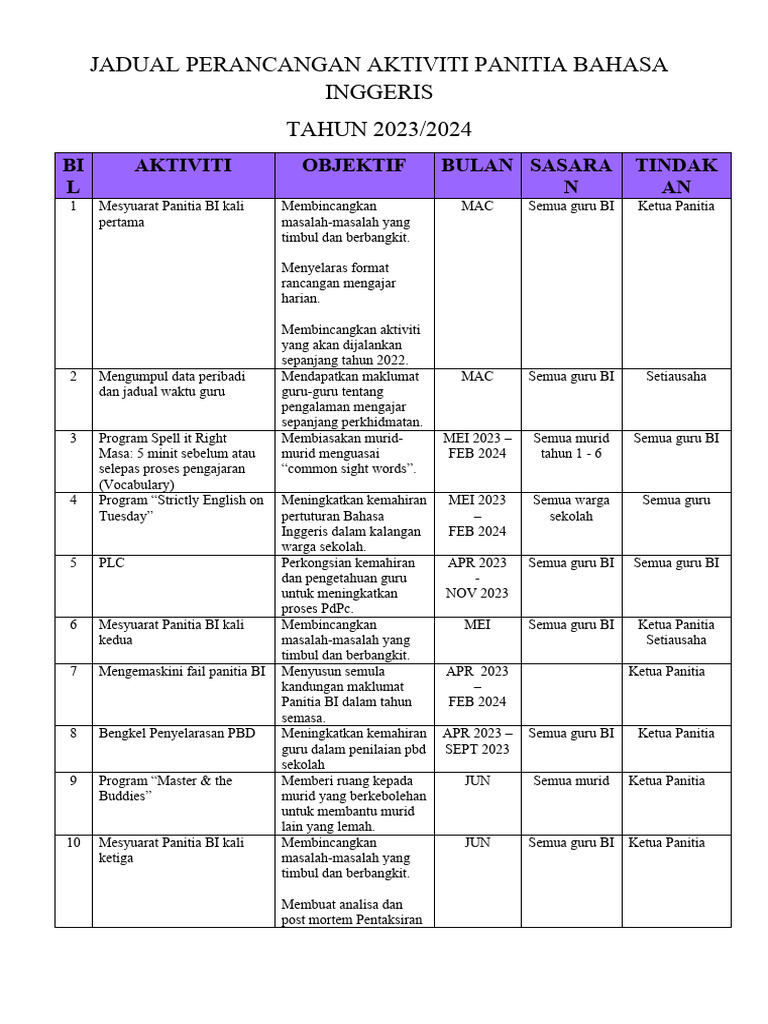 Takwim Panitia Bi 2023 | PDF
