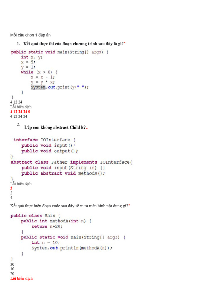 60 Câu TN Java | PDF