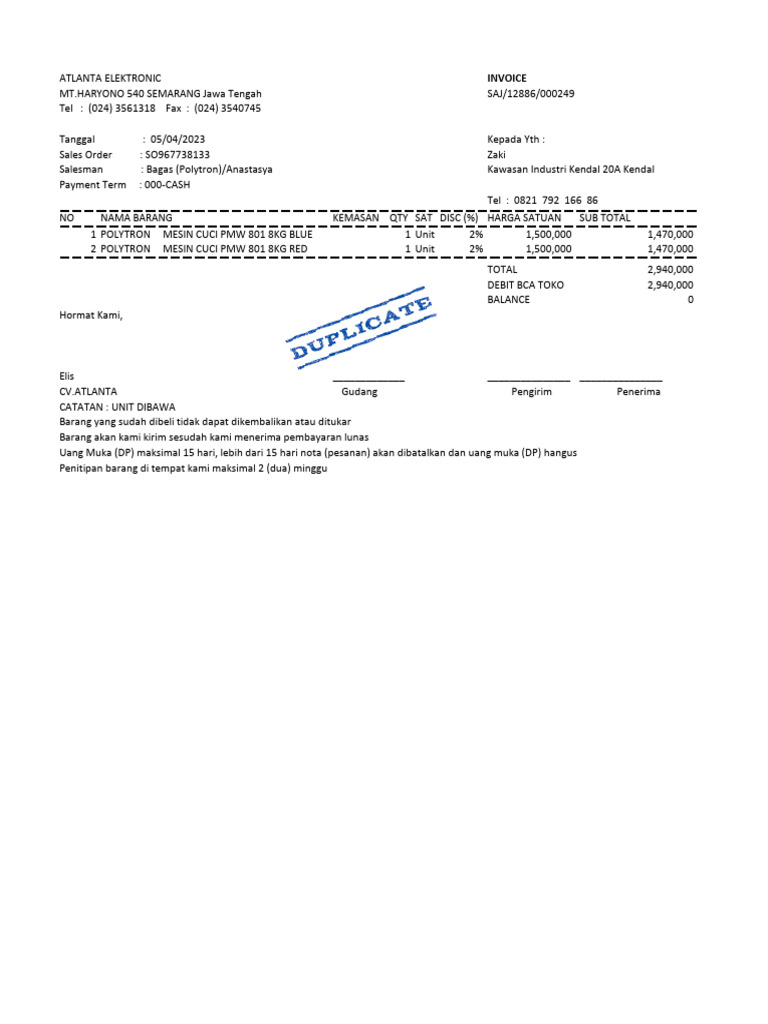 Invoice Pembelian Mesin Cuci | PDF | Griya & Taman
