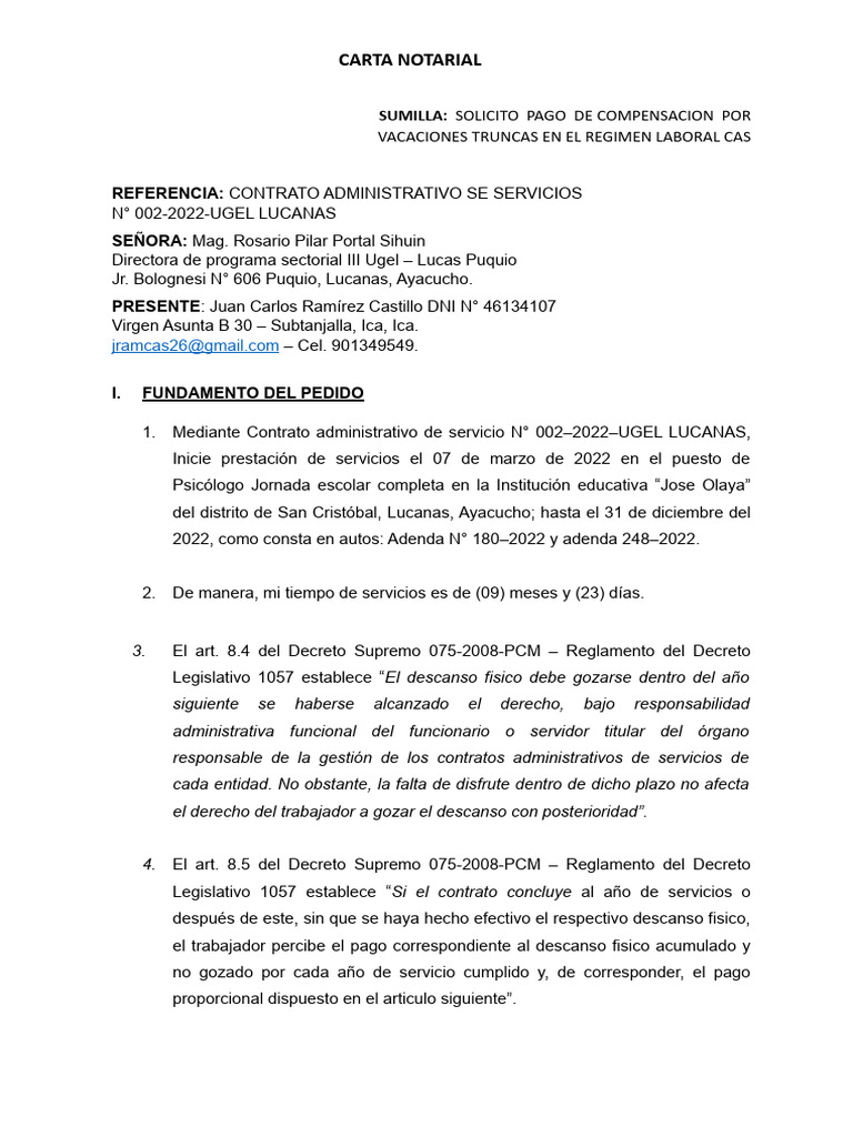 Carta Notarial Ugel Puquio | PDF | Justicia | Crimen y violencia