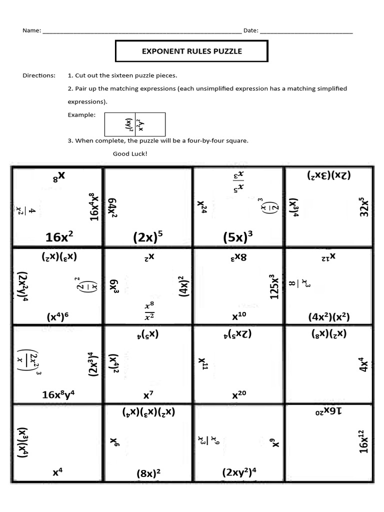 Exponent Rules Puzzle | PDF