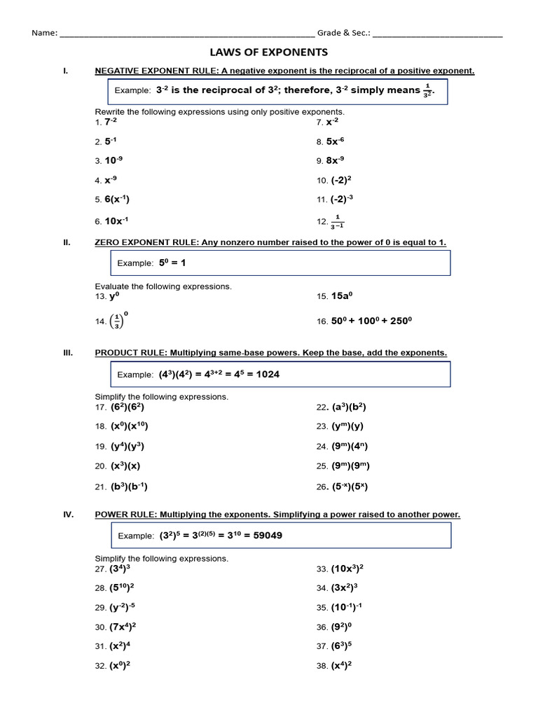 Laws of Exponents | PDF