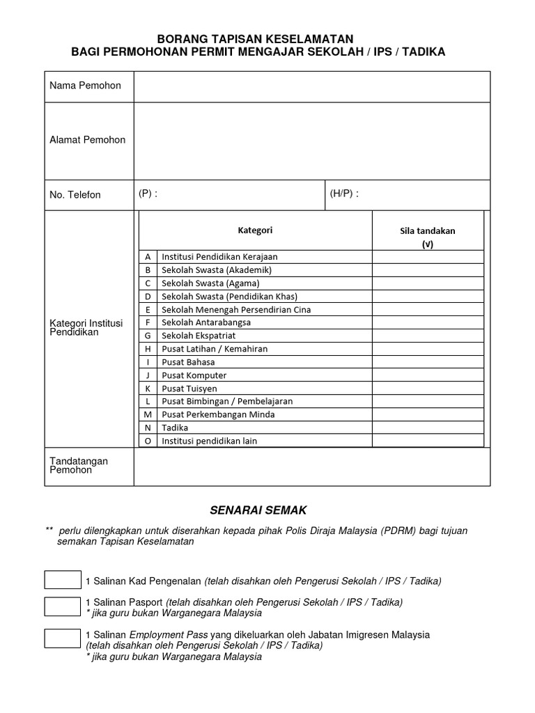 Borang Tapisan Keselamatan (16.08.2022) | PDF