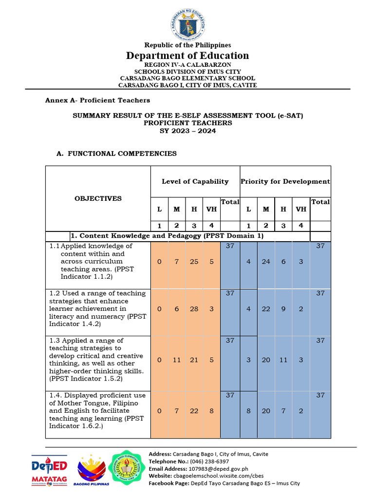 ESAT Summary - Proficient Teachers | PDF