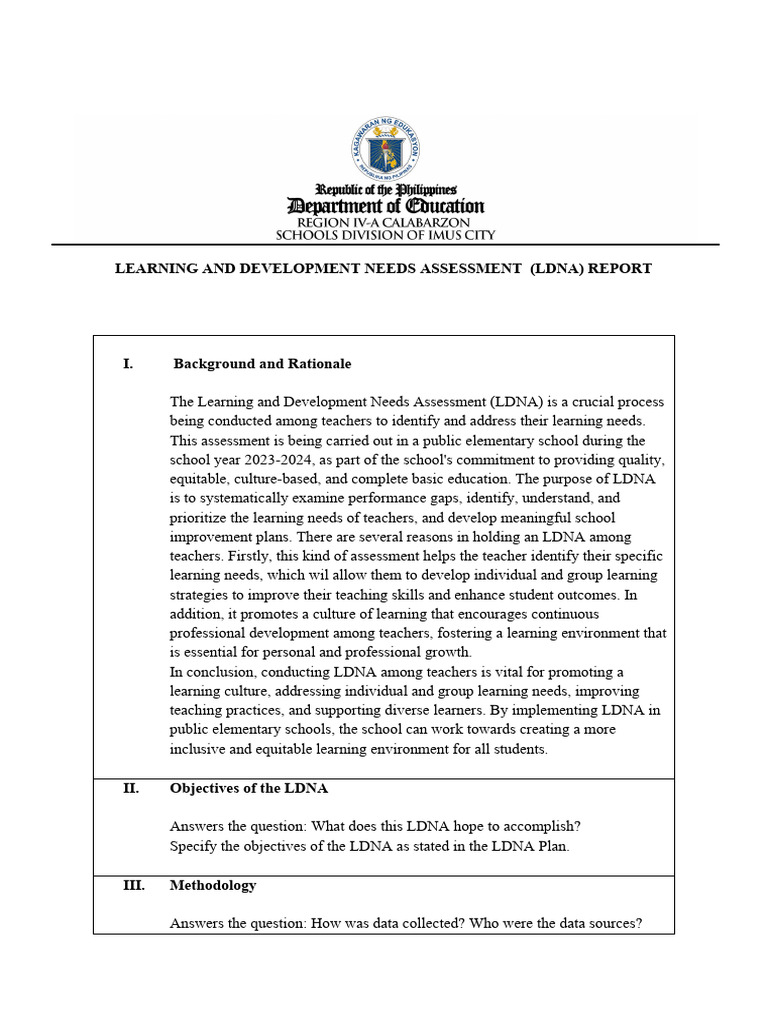 LDNA Report Template | PDF | Educational Assessment | Needs Assessment