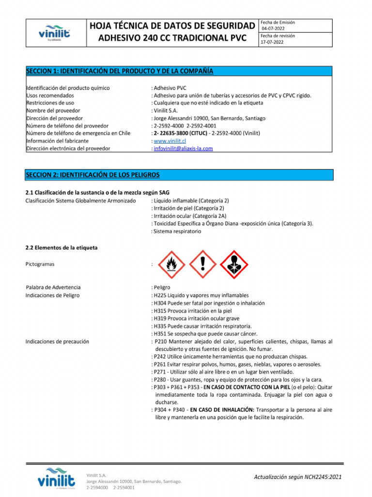 HDS - Adhesivo 240CC Tradicional PVC | PDF
