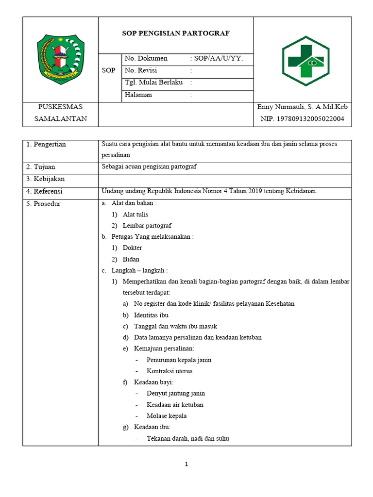 SOP Partograf | PDF