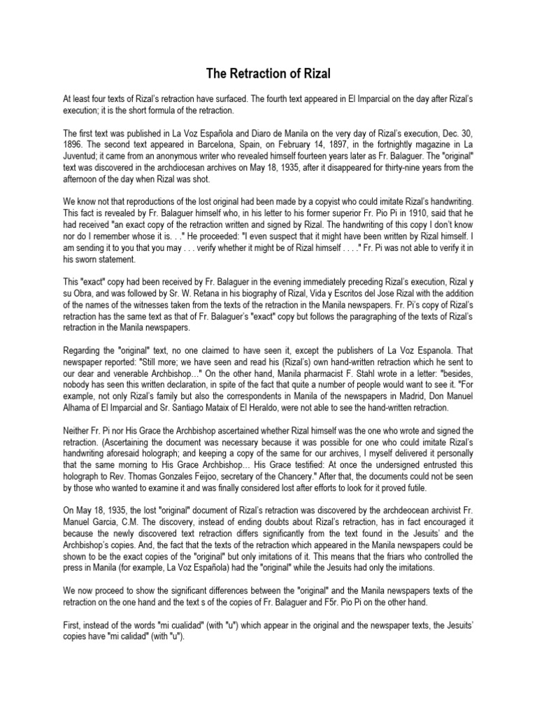 The Retraction of Rizal | PDF