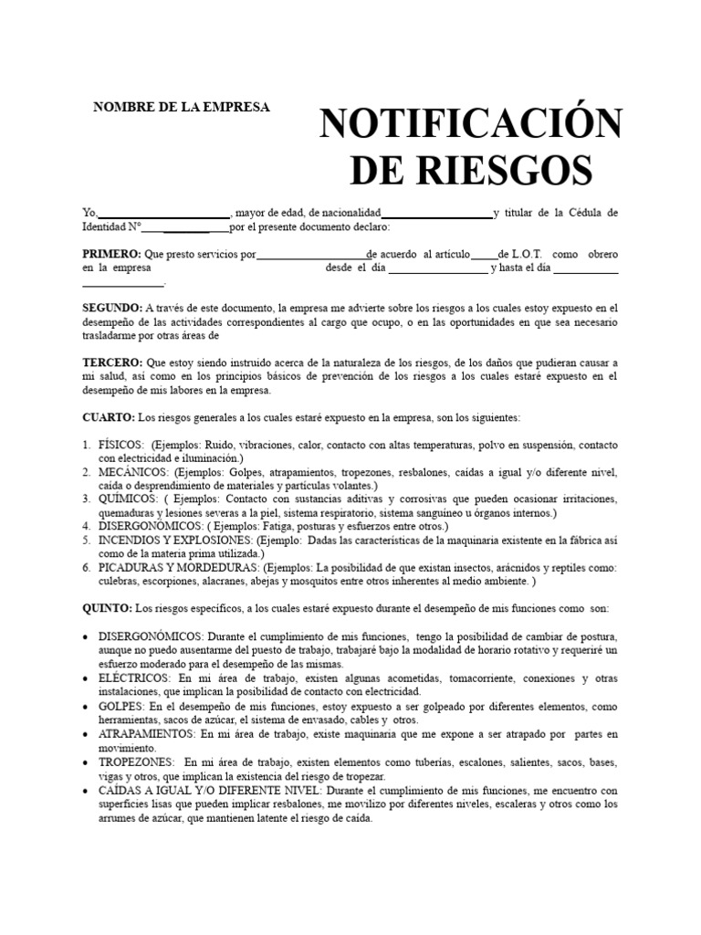 Modelo de Notificacion de Riesgo | PDF Modelo de Notificacion de Riesgo | PDF