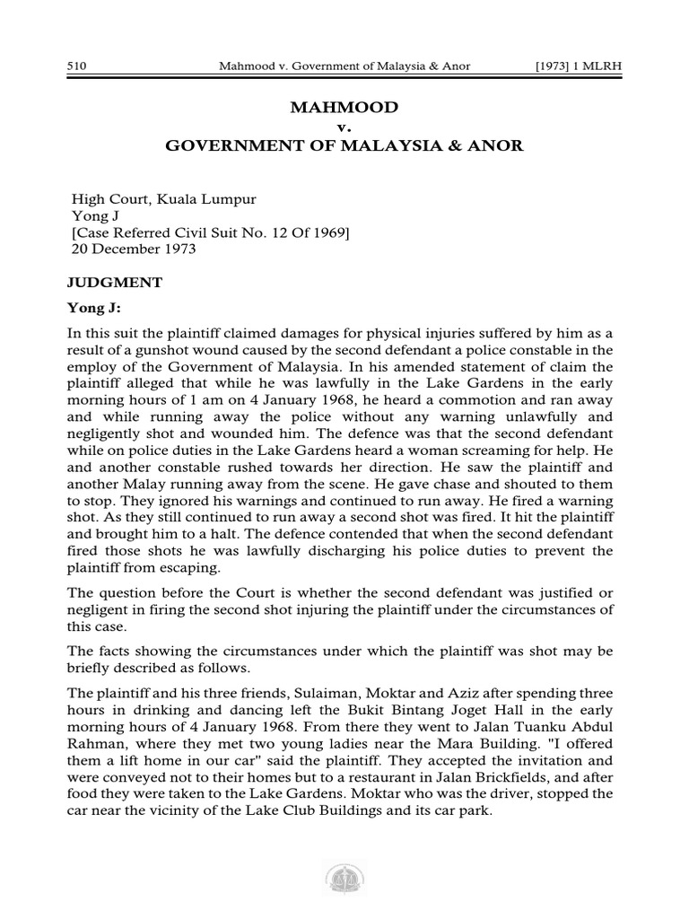 Mahmood V GOM | PDF | Arrest | Negligence