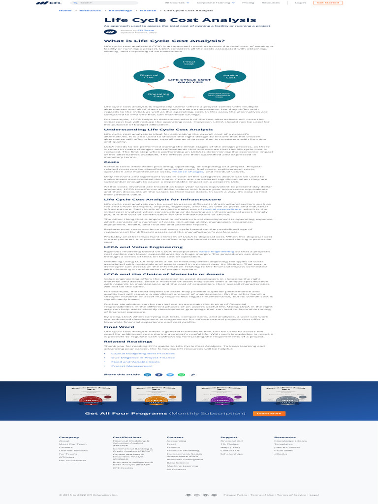 Life Cycle Cost Analysis - Overview, How It Works, Applications | PDF ...