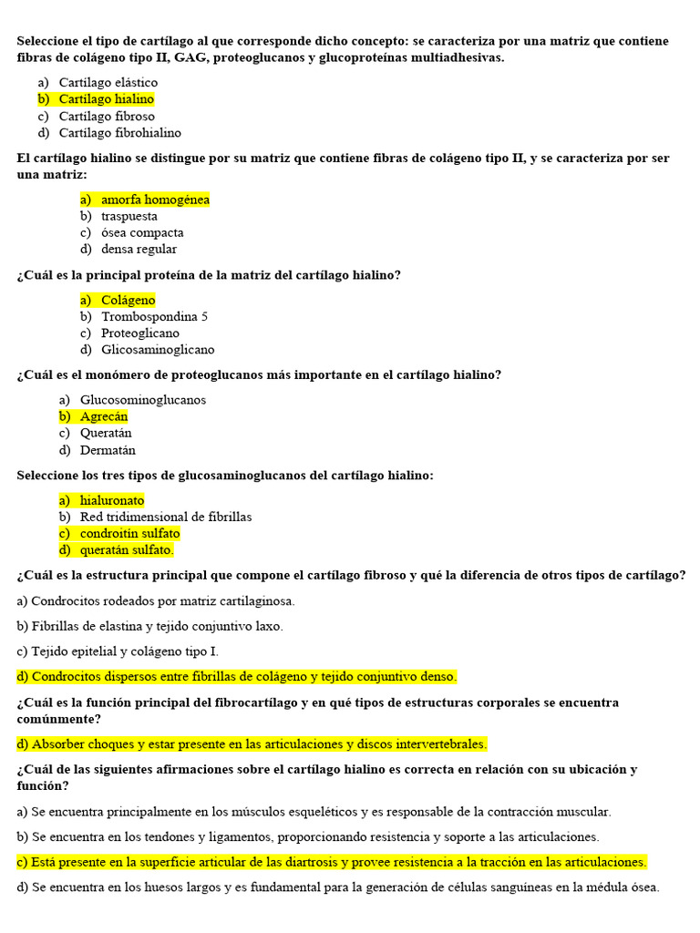 Cuestionario Opcion Multiple | PDF | Hueso | Cartílago