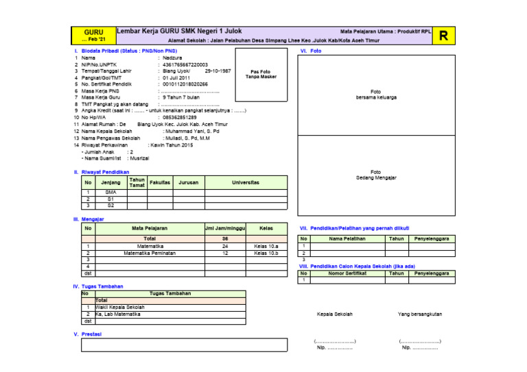 Lembar Kerja GURU - 2021 (Edit) | PDF