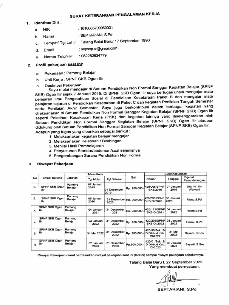 Surat Pengalaman Kerja - 20231002 - 0001 | PDF