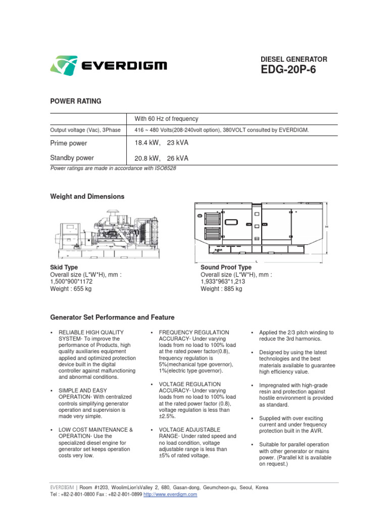 Datasheet Generador EDG 20P 6 | PDF | Electric Generator | Mains Electricity