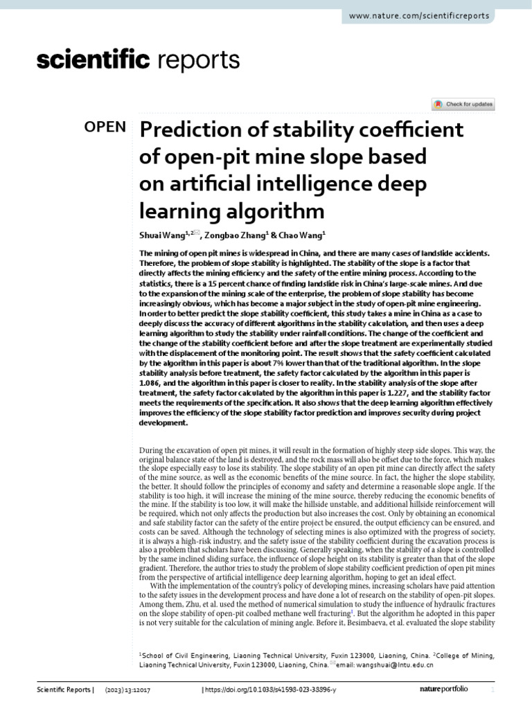 Prediction of Stability Coefficient of Open Pit Mine Slope Based On Artificial Intelligence Deep ...