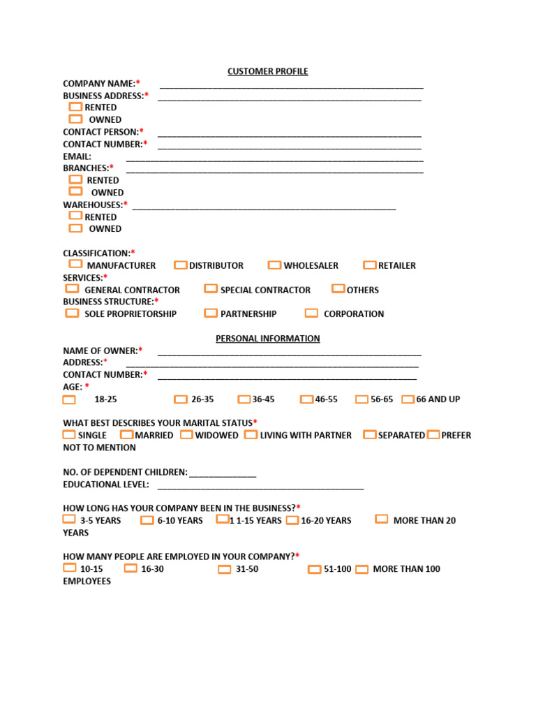 Customer Profile Sample | PDF | Sales | Employment