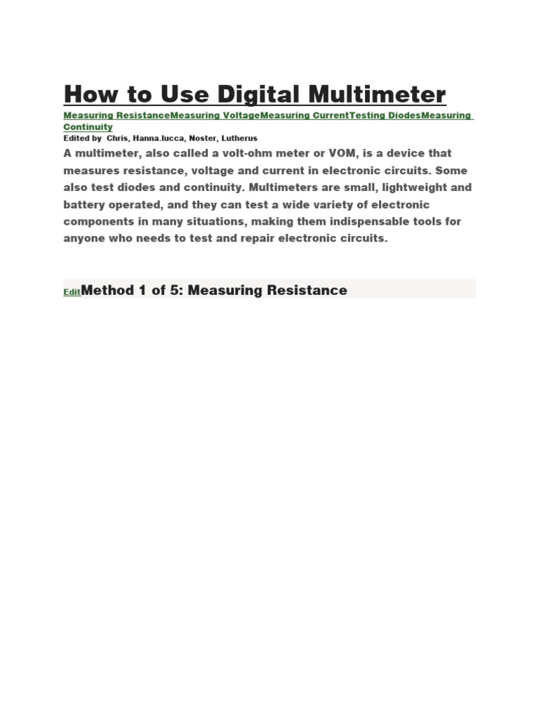 How To Use Digital Multimeter | PDF