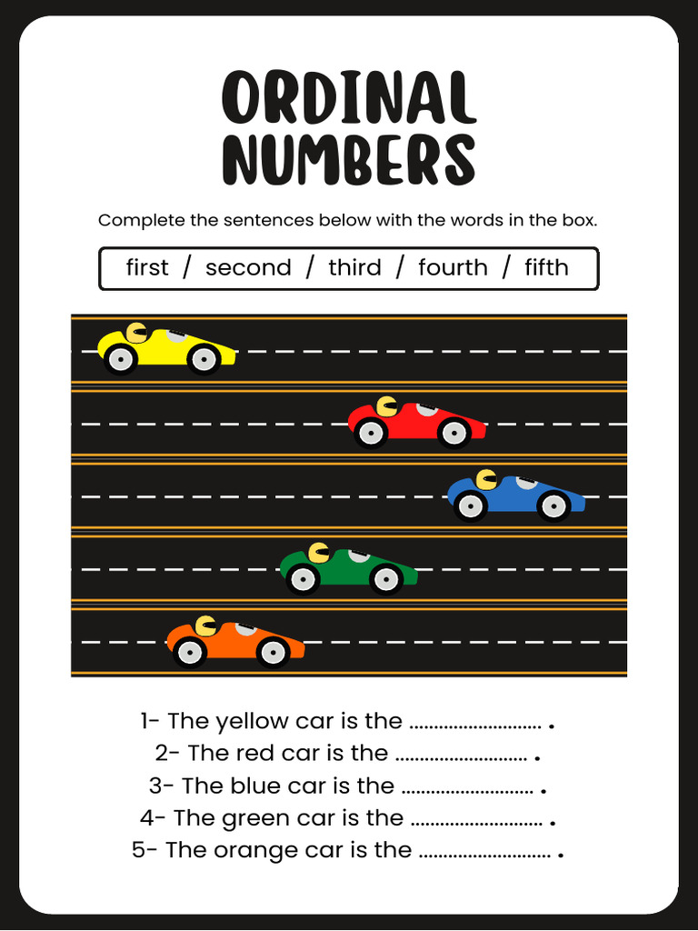 Colorful Illustrative Ordinal Number Mathematics Worksheet | PDF