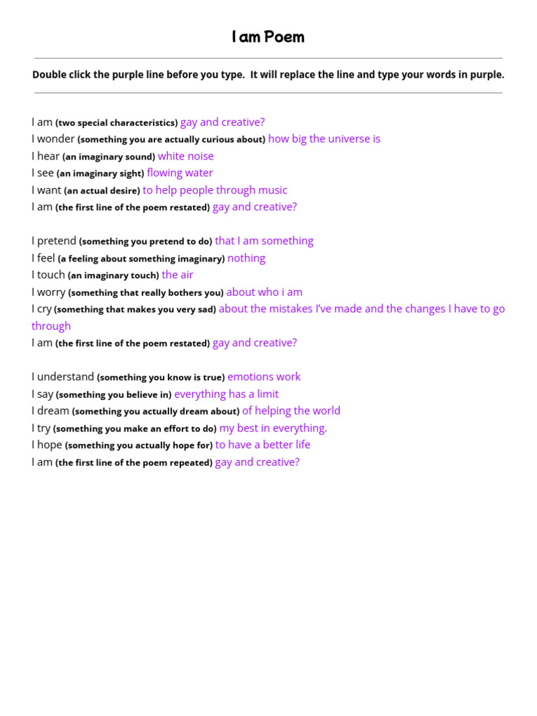 I Am Poem | PDF