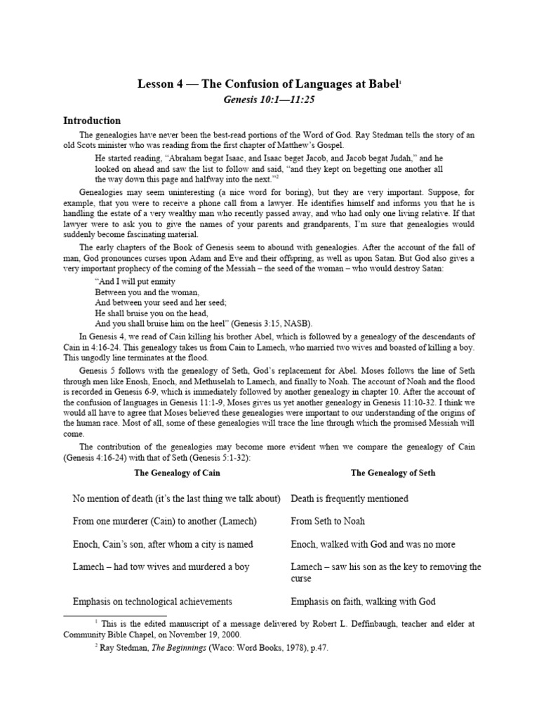 4. The Confusion of Languages at Babel | PDF | Book Of Genesis | Noah