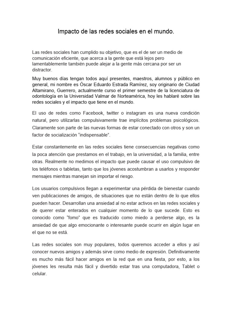 Impacto de las redes sociales en el mundo | PDF | Redes sociales ...