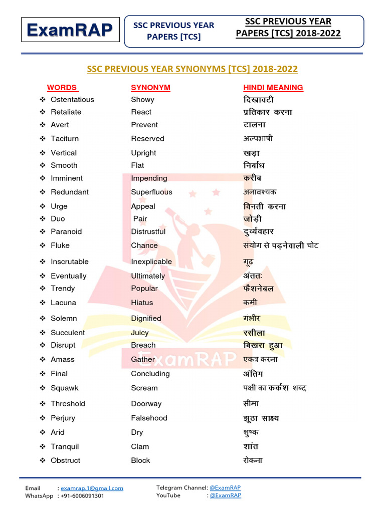 SSC Previous Year Vocab (2018 - 2022) | PDF