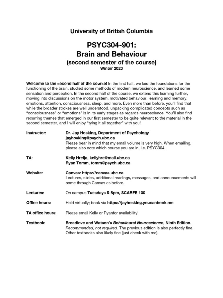 PSYC304-901 2023 Winter - Syllabus | PDF | Mental Health | Mental Disorder