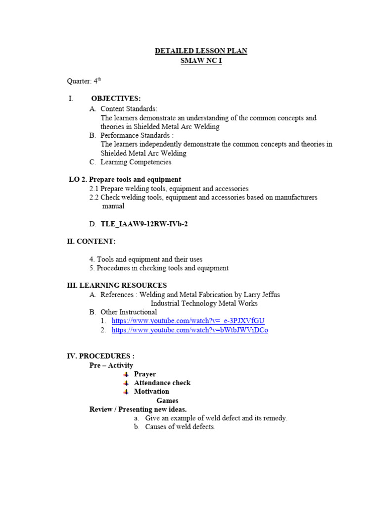 RW LO 2 Prepare Tools and Equipment | PDF | Welding | Construction